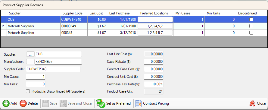 Product Supplier Records